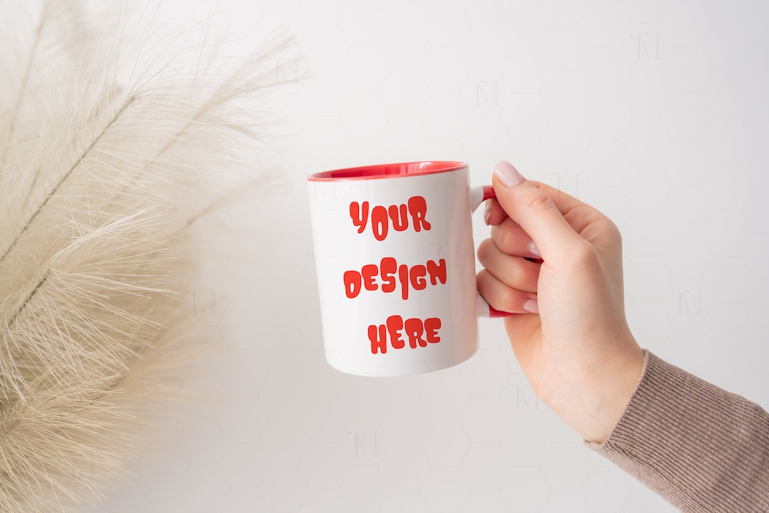 Red Handle Mug Mockup, White Mug With Red Handle, White Coffee Mug ...