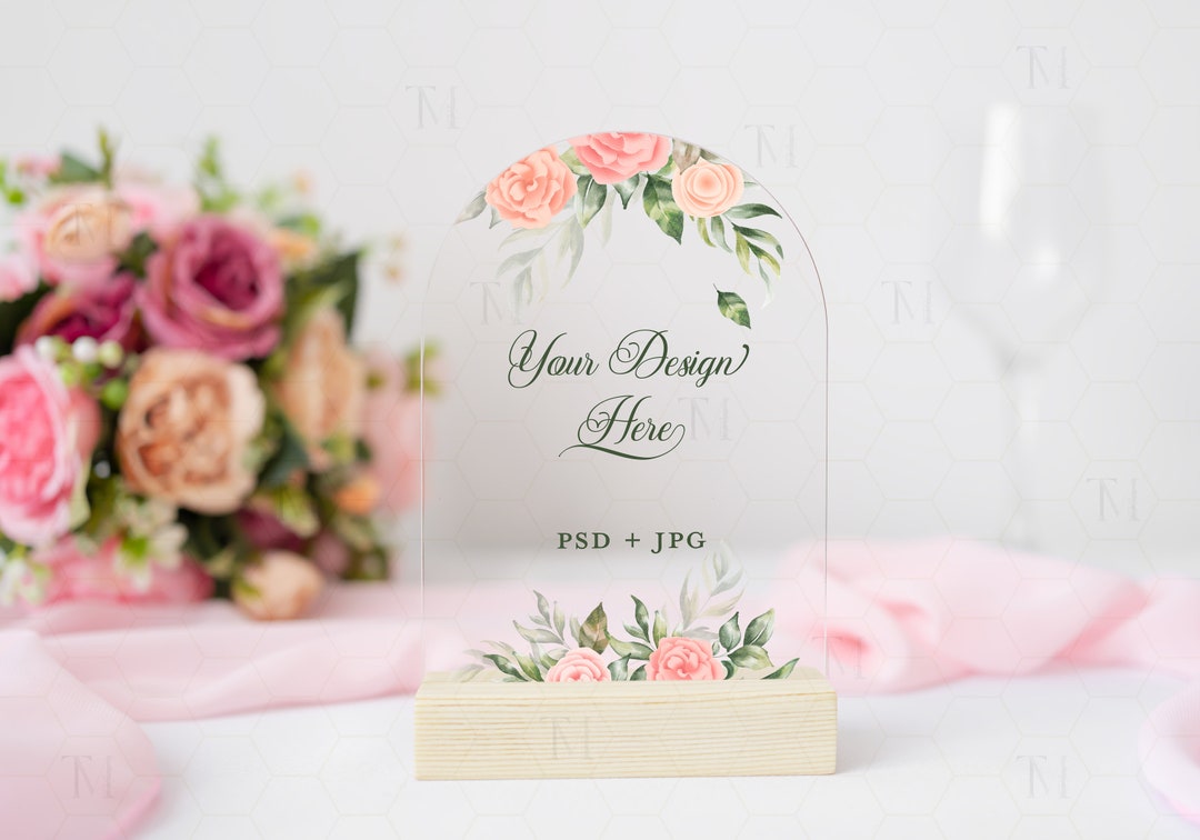 PSD Arch Acrylic Table Sign Mockup, Acrylic Table Number Sign Mockup ...