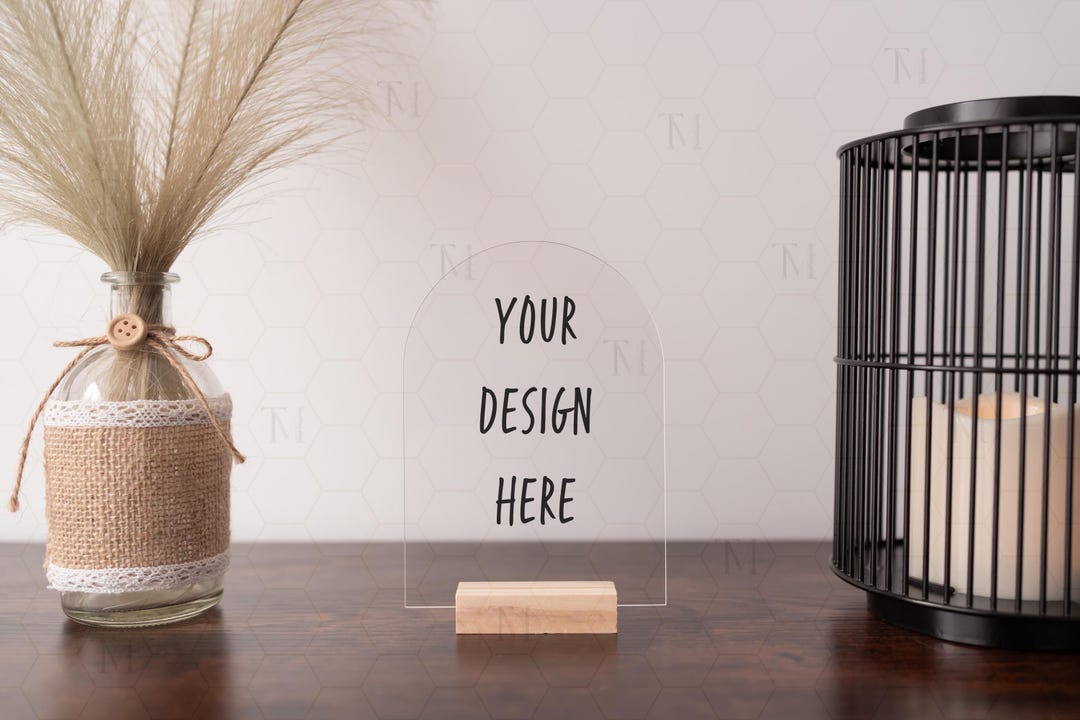 Arch Acrylic Table Sign Mockup, Clear Acrylic Mockup, Blank Arch ...