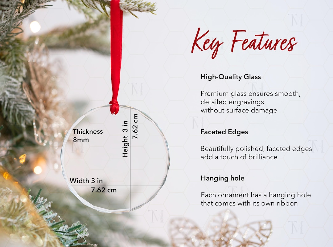 Crystal Ornament Size Chart, Engraving Ornament Mockup, Glass Ornament ...
