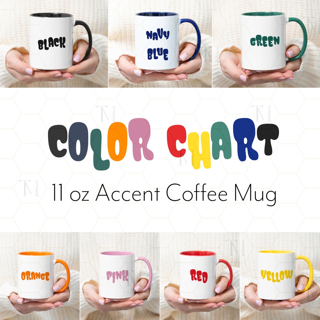 11 Oz Accent Coffee Mug Color Chart, Two Toned Mug Mockup, Colored Mug ...