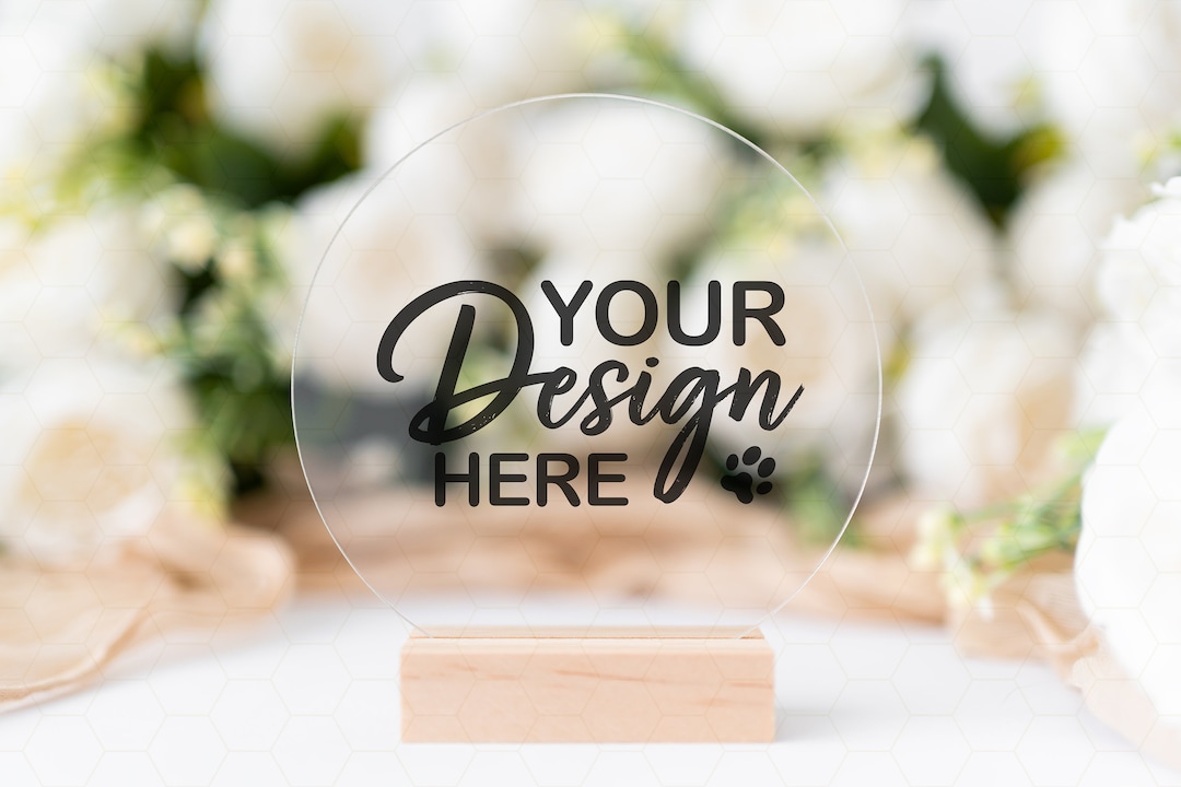 Round Acrylic Table Sign Mockup, Acrylic Table Number Sign Mockup ...