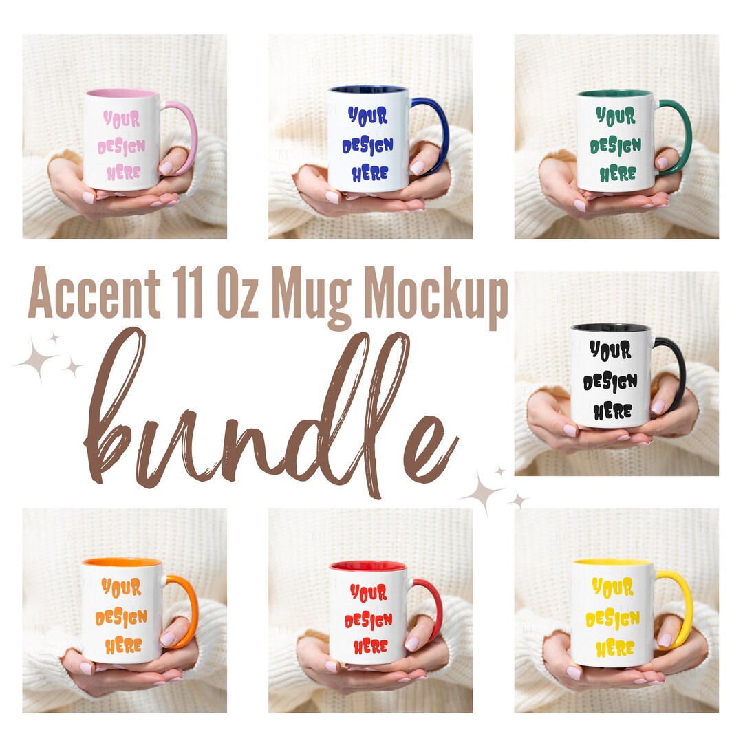 11 Oz Accent Mug Mockup Bundle, Colored Mug Mockup, Two Tone Mug Mockup ...