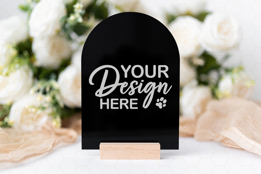 Black Arch Acrylic Table Sign Mockup, Acrylic Table Number Sign Mockup ...