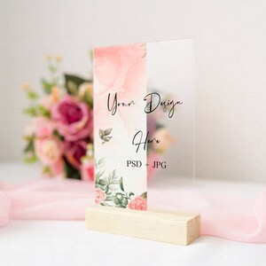 PSD Acrylic Table Sign Mockup, Acrylic Table Number Sign Mockup, Clear ...