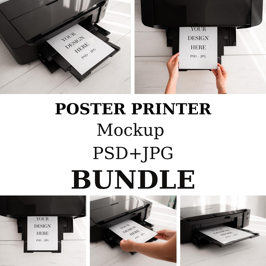 Poster Mockup PSD, Printer Mockup Bundle, A4 Paper Mockup, Smart Object ...