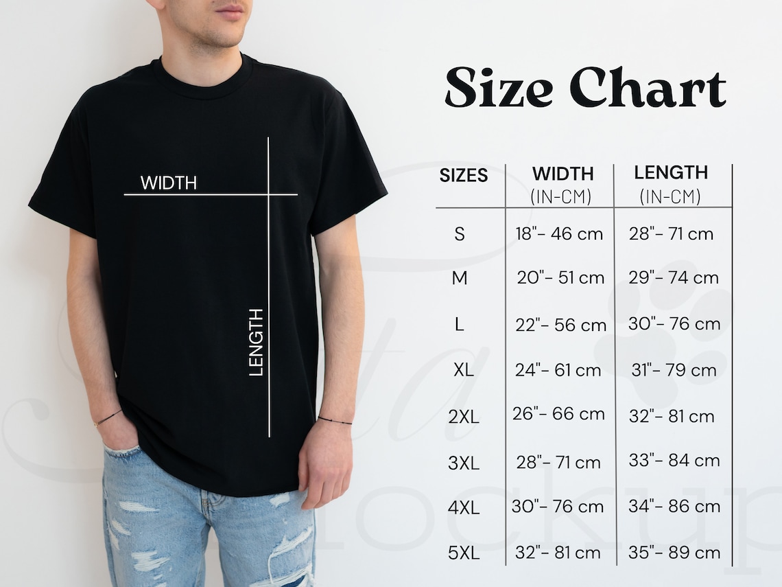 Gildan 5000 Size Chart Gildan Unisex Heavy Cotton Tshirt Size - Etsy