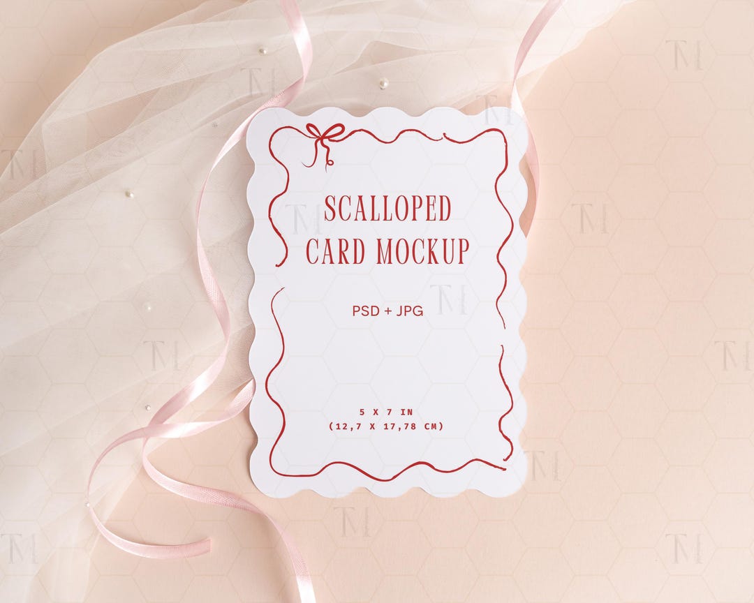 PSD Scalloped Card Mockup, 5x7 Invitation Mockup, Bachelorette Card ...