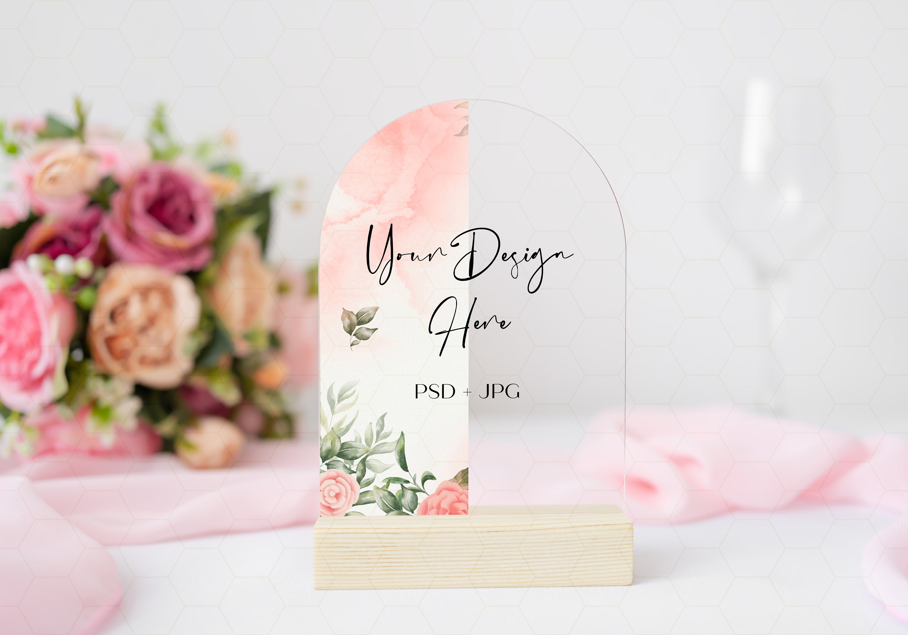 PSD Arch Acrylic Table Sign Mockup, Acrylic Table Number Sign Mockup ...