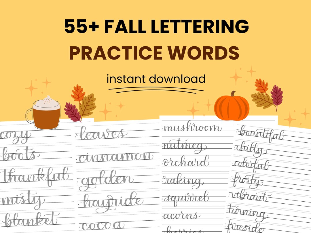 Fall Calligraphy Word Practice Pages | Printable Lettering Worksheets ...