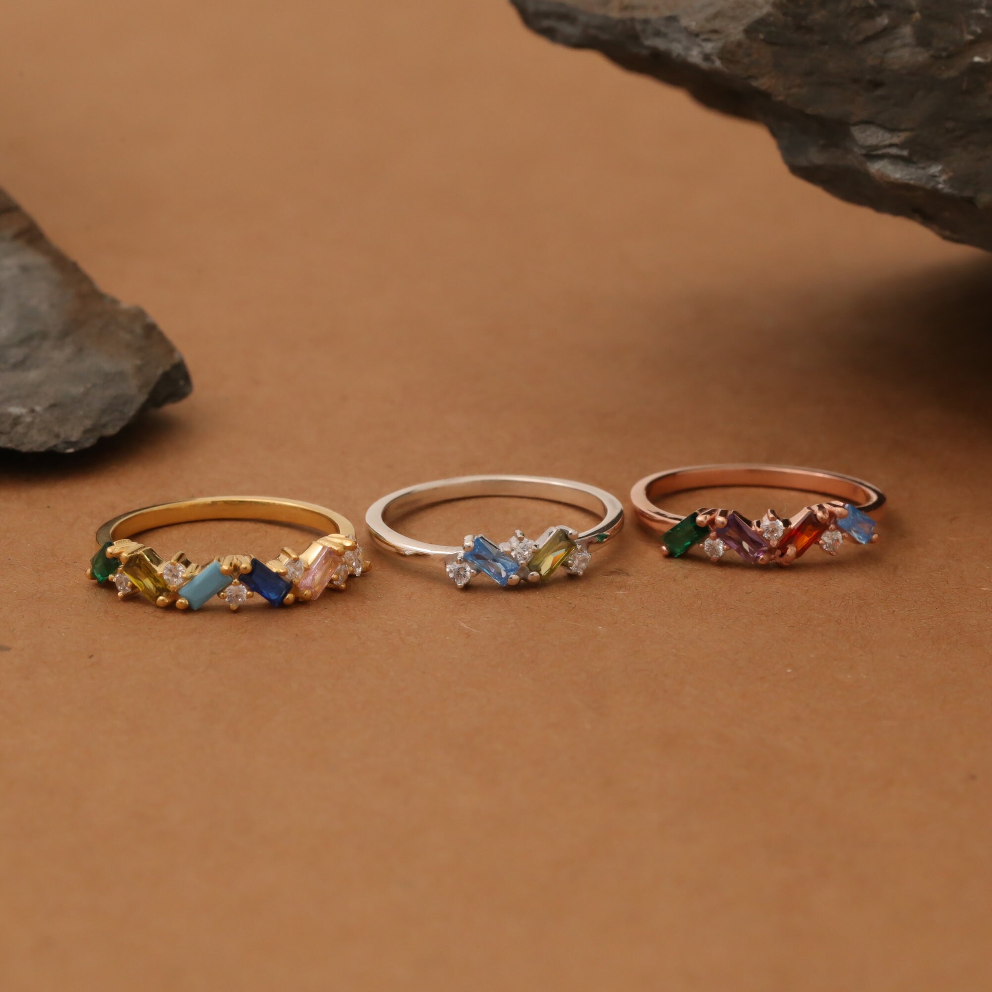 Dainty Baguette Birthstone Ring, Mother Grandma Ring Gift, Family ...