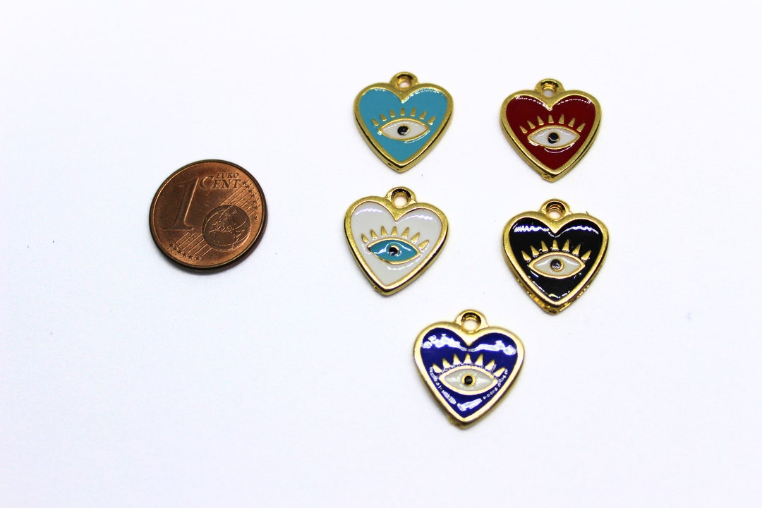 15mm 24k Shiny Gold Plated Evil Eye Heart Charm Evil Eye Love - Etsy