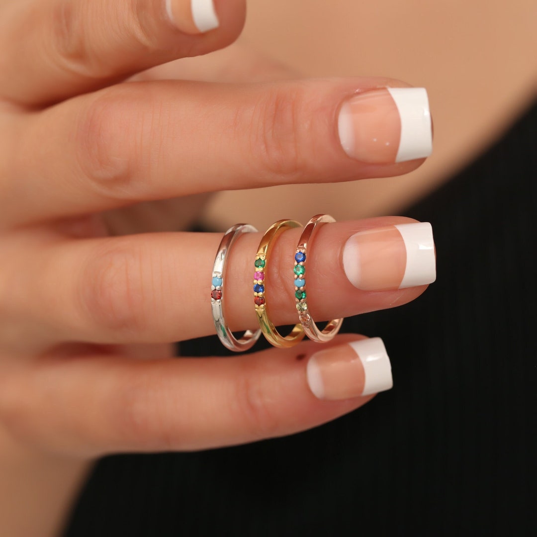 Dainty Birthstone Ring, Mother Grandma Ring Gift, Round Family ...