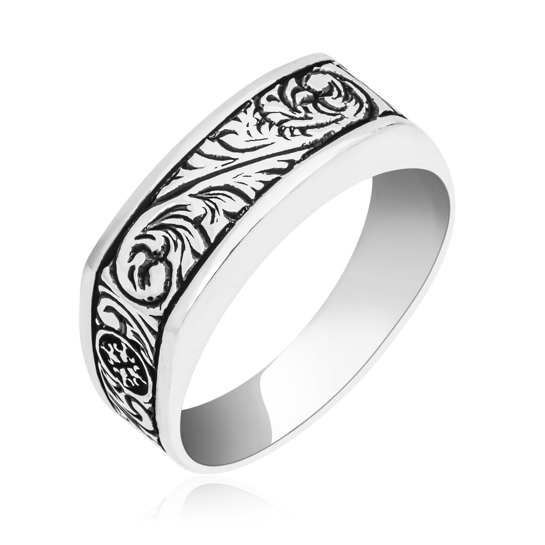 Floral Engraved Silver Band, Celtic Silver Ring, Premium 925 Sterling ...