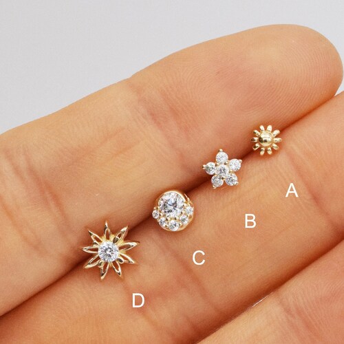 14k Solid Gold Whale Cartilage Stud Earring Pigeon Flat Back - Etsy