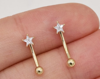 14k Solid Gold ,rook,daith Star Piercing Curved Barbell..16g..8mm - Etsy