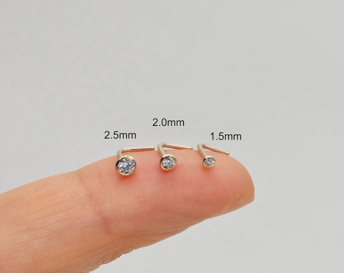 TINY Silver Diamond Nose Stud Silver Nose Stud Nose Stud CZ Diamond Nose Ring Simple Nose Stud ...