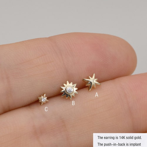 14k Solid Gold Whale Cartilage Stud Earring Pigeon Flat Back - Etsy