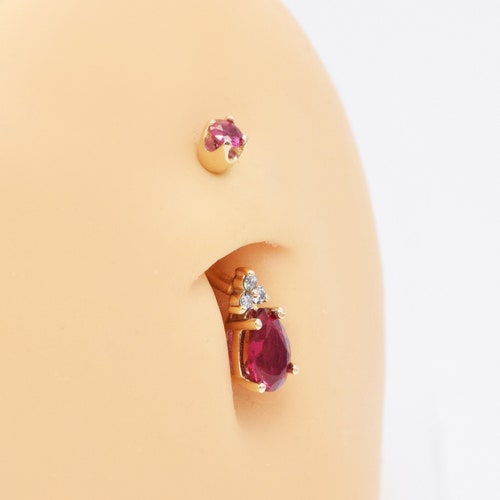 14 Karat Solid Gold J Barbell Belly Button Ring. Ruby Navel - Etsy