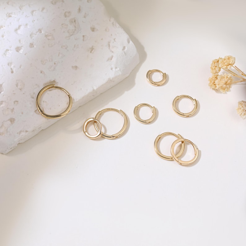14K Solid Gold Simple Huggie Hoop, Multi-size Helix Cartilage Rook ...
