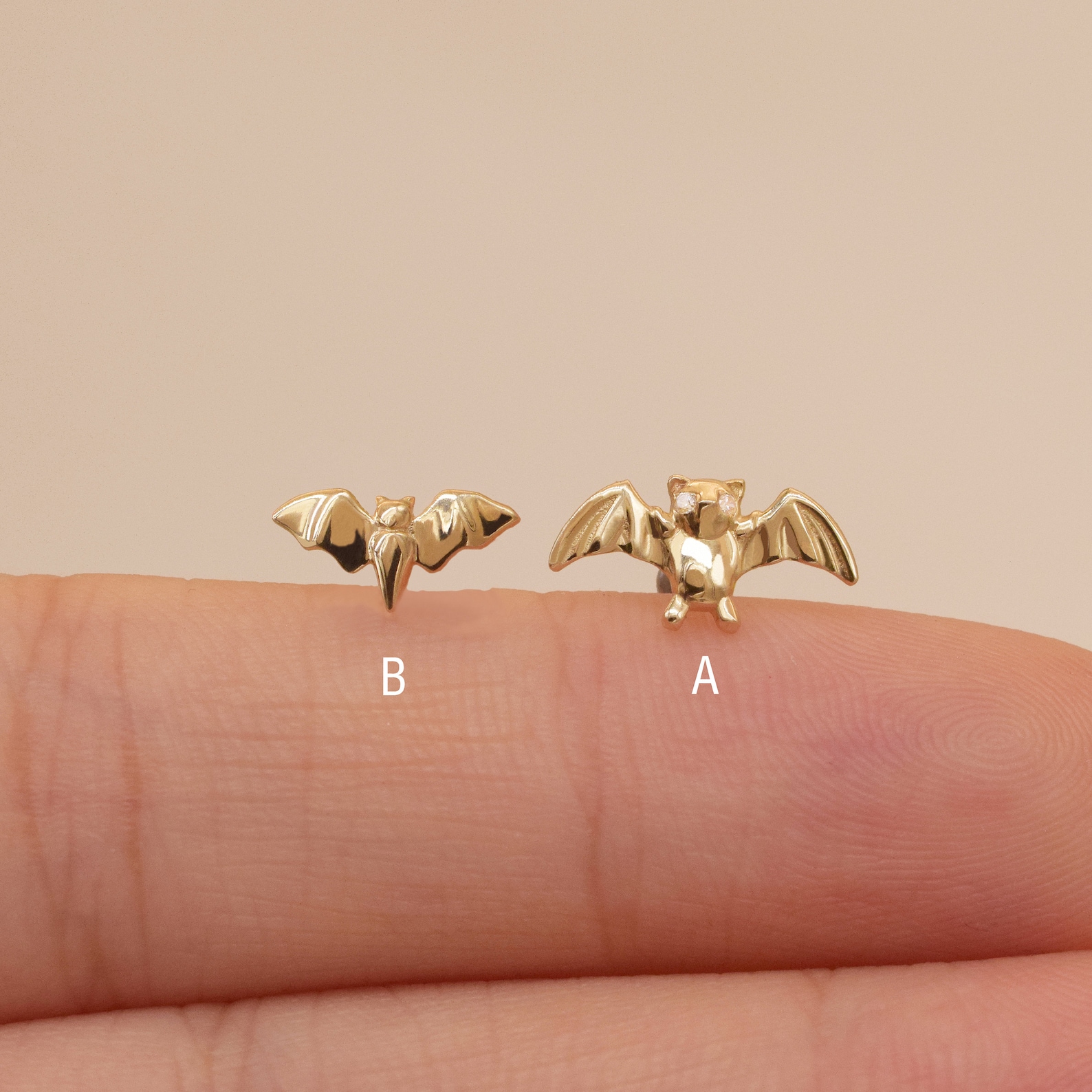 14k Solid Gold Tiny Bat Stud Earring Internally Threaded Cartilage ...