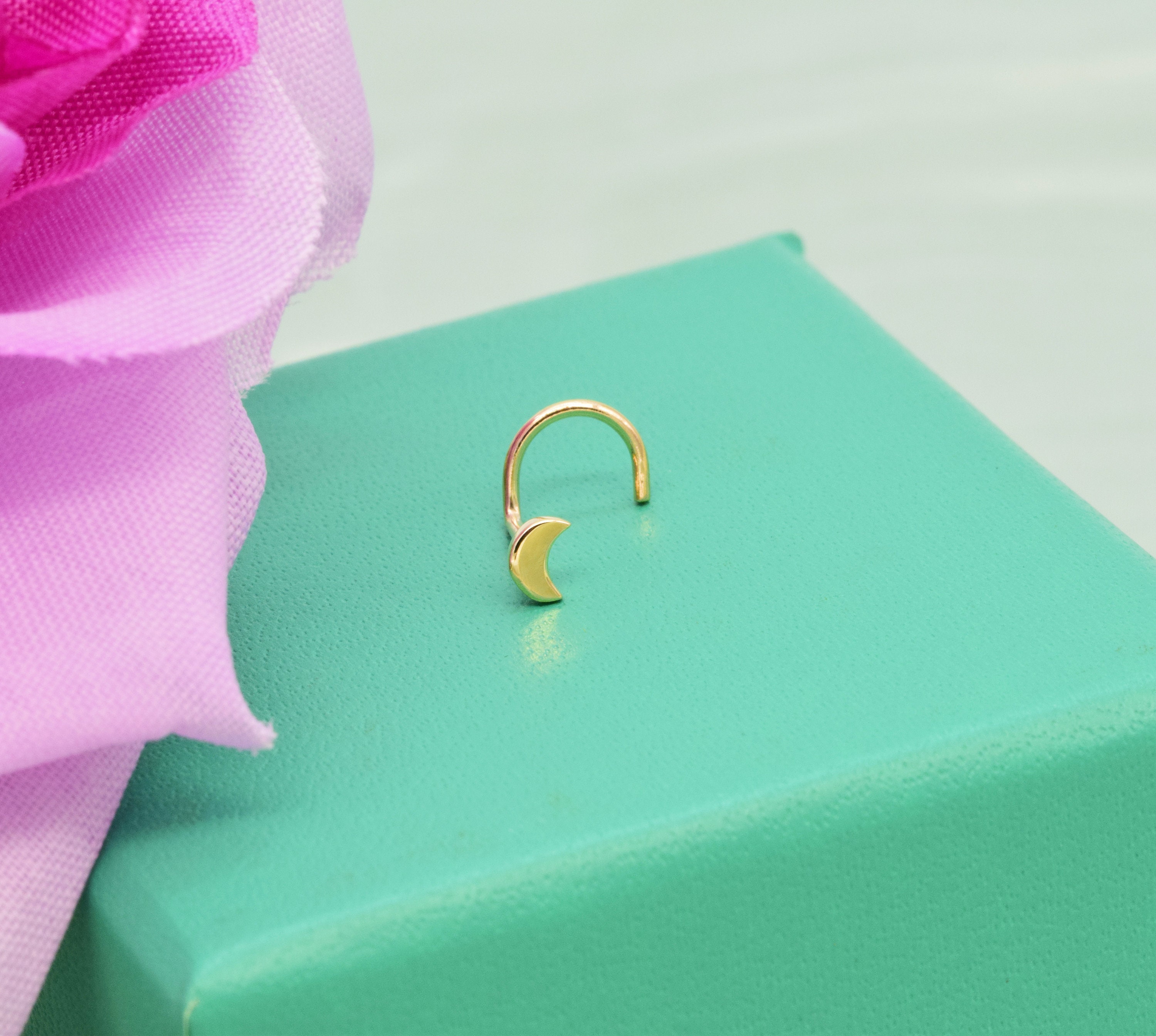 14k Solid Gold Moon Nose Stud Nose Ring Tiny Half-moon Nose - Etsy