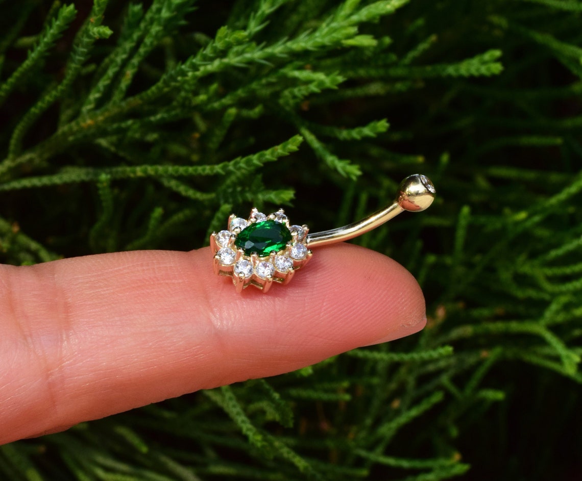 14k Solid Gold 14g Cluster Flower Belly Button Ring Navel | Etsy