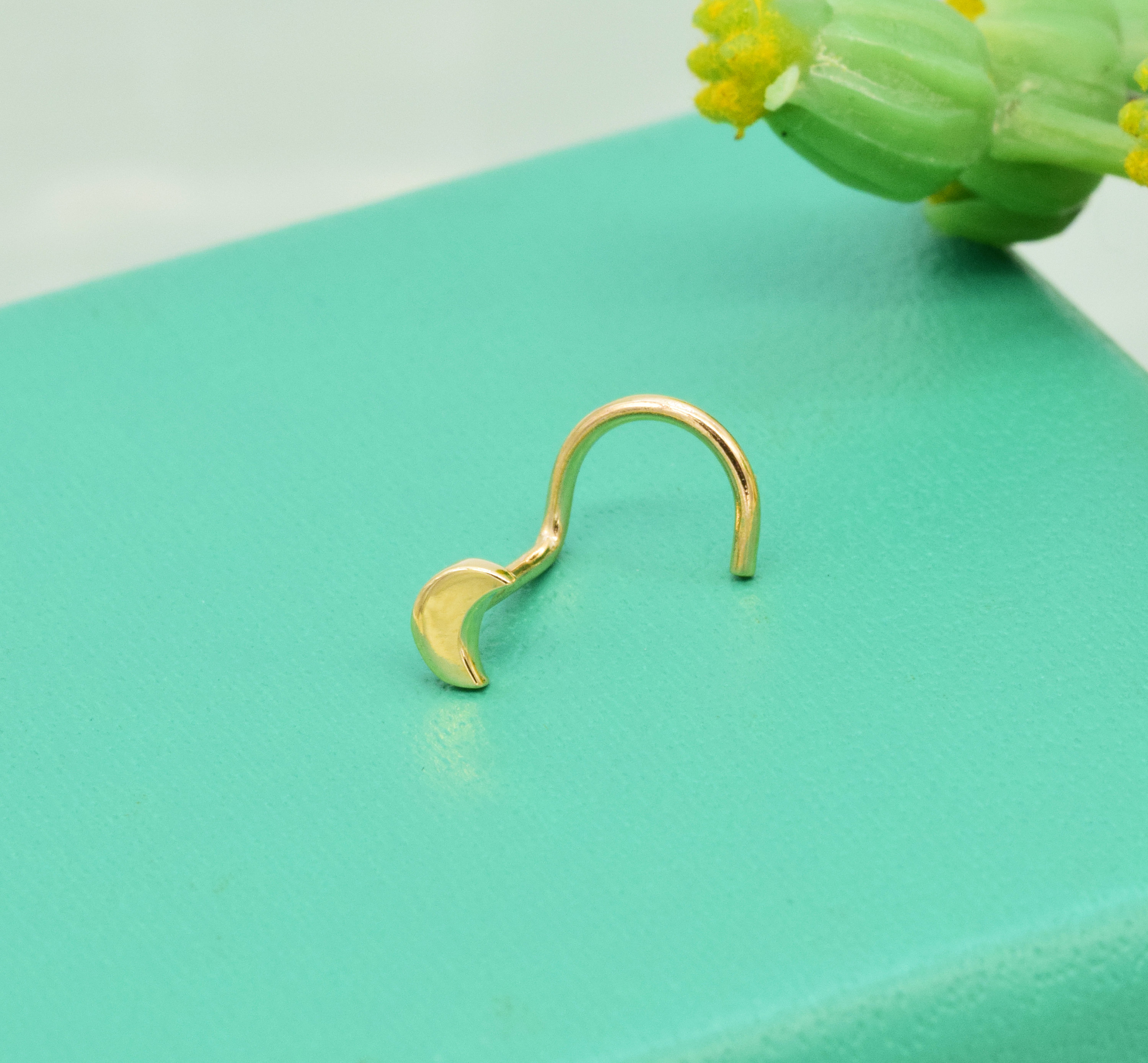 14k Solid Gold Moon Nose Stud Nose Ring Tiny Half-moon Nose - Etsy