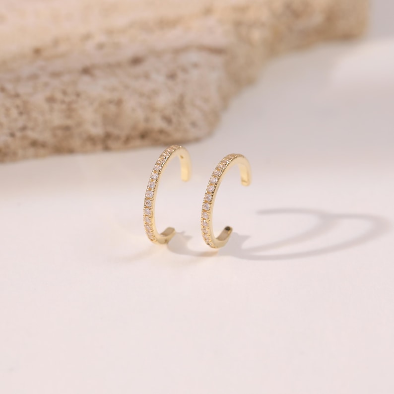 14k Solid Gold Pave Clear CZ Ear Cuff Gold Daith Rook Helix Conch Cuff ...