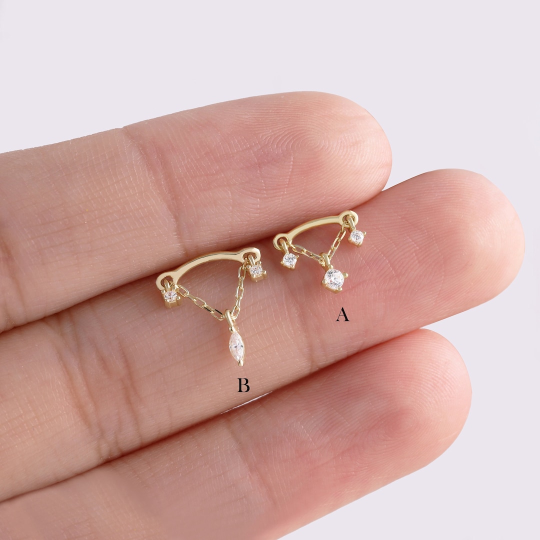 14K Solid Gold Threadless Dangle Piercing, Drop Earrings, Dangle ...