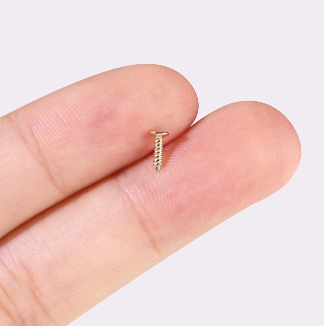 14k Solid Gold Screw Stud Earring Tiny Cute Screws Helix Stud Tragus ...