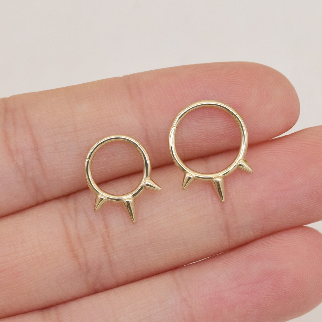 14k Solid Gold Spiked Hinged Septum Ring Nose Ring Daith Hoop Helix ...