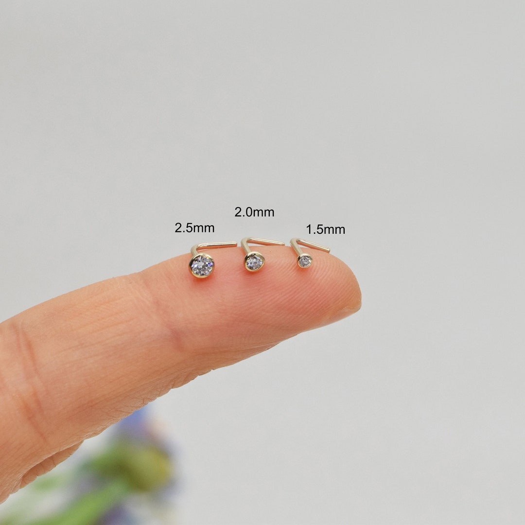 14k Solid Gold Diamond Nose Stud Nose Ring Various Diamond Size Gold ...