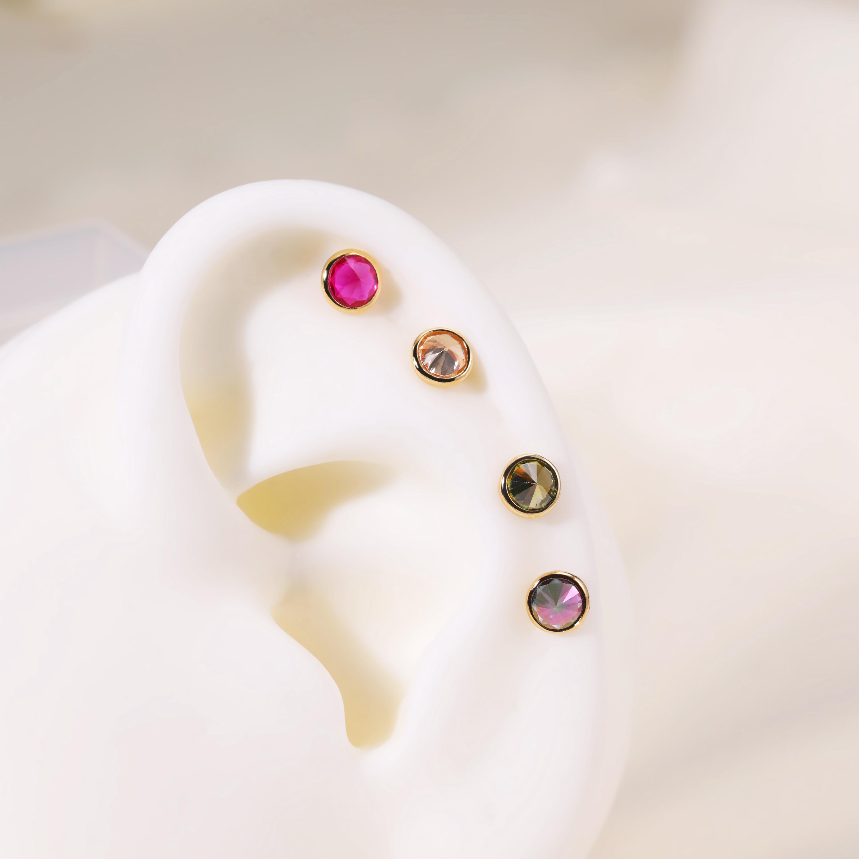 14k Solid Gold Multiple Size Champagne CZ Stud, Helix Ruby Color ...