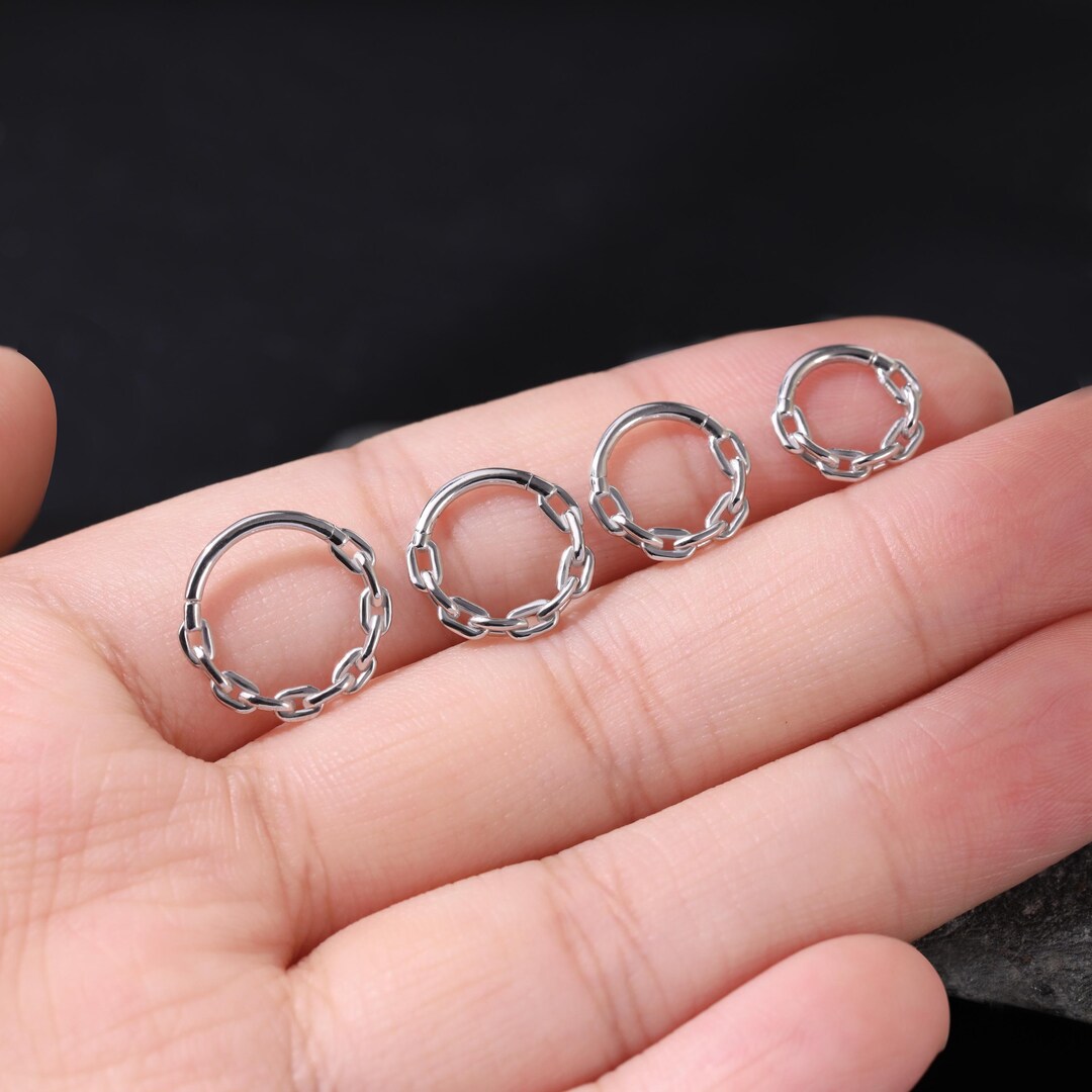 14k Solid White Gold Link Shape Hinged Septum Ring Daith Earring Tragus ...