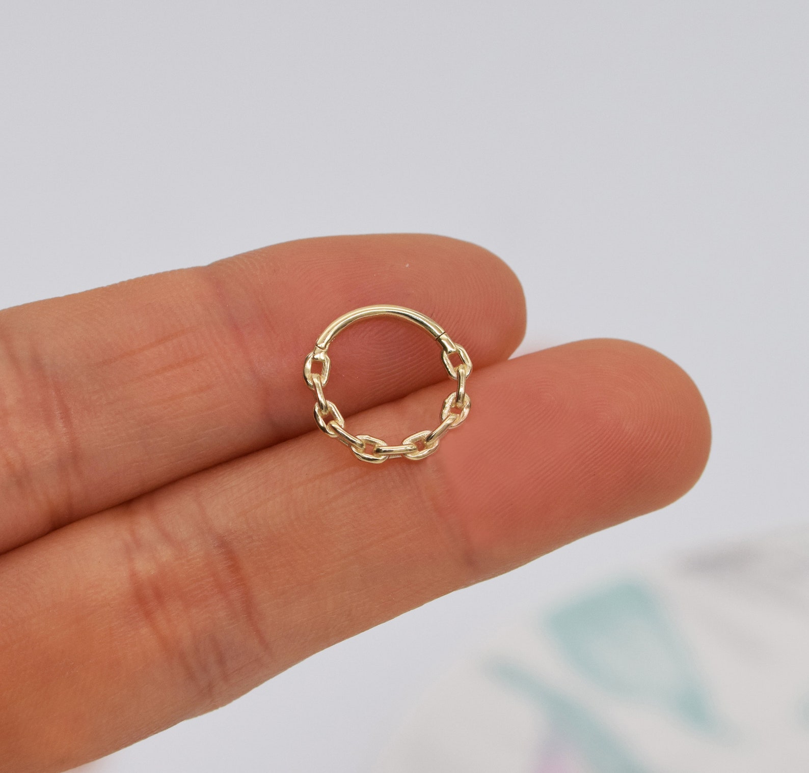 14k Solid Gold Link Shape Septum Ring Daith Earring Tragus - Etsy