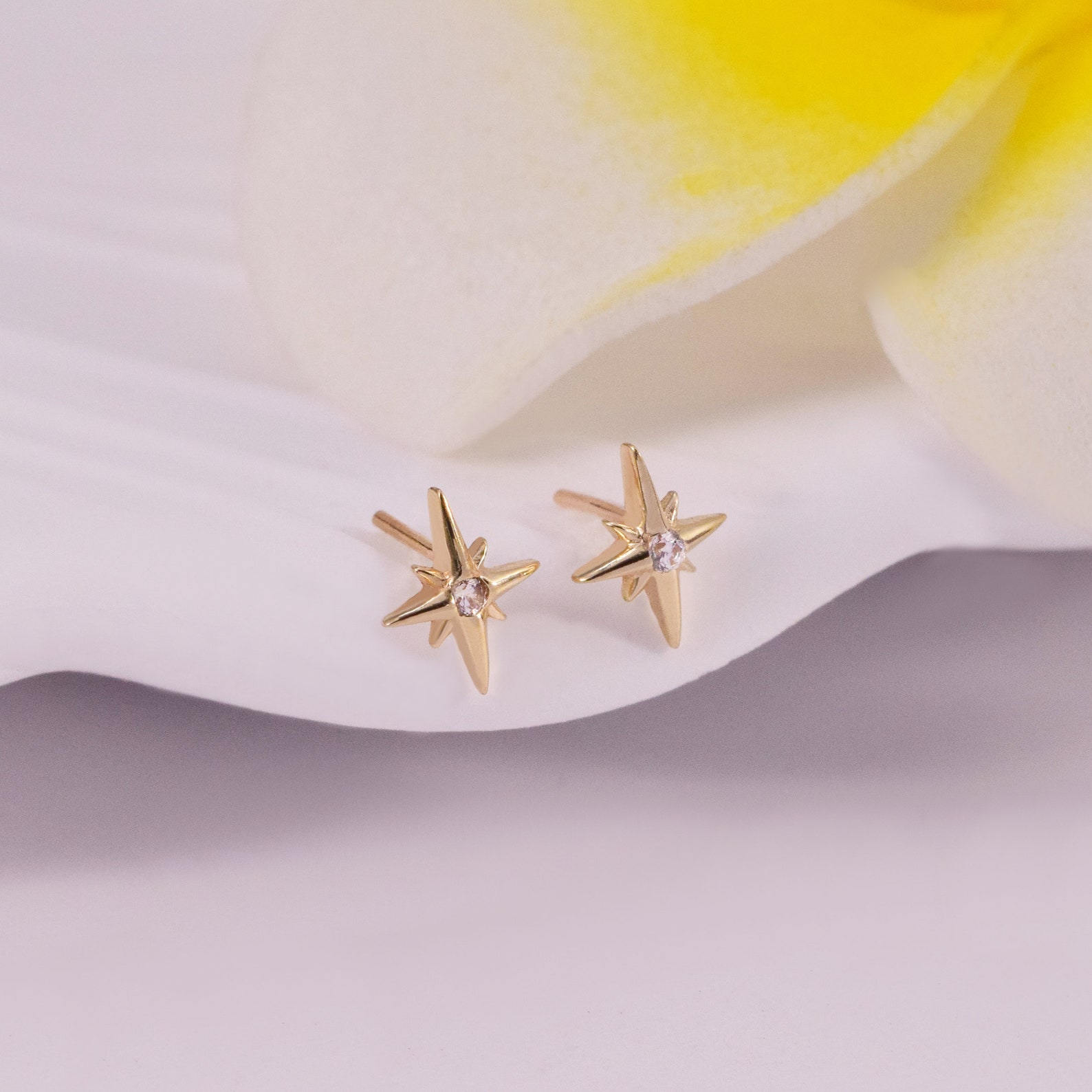 14k Solid Gold Starburst Stud Earring Tiny Star Cartilage Earring ...