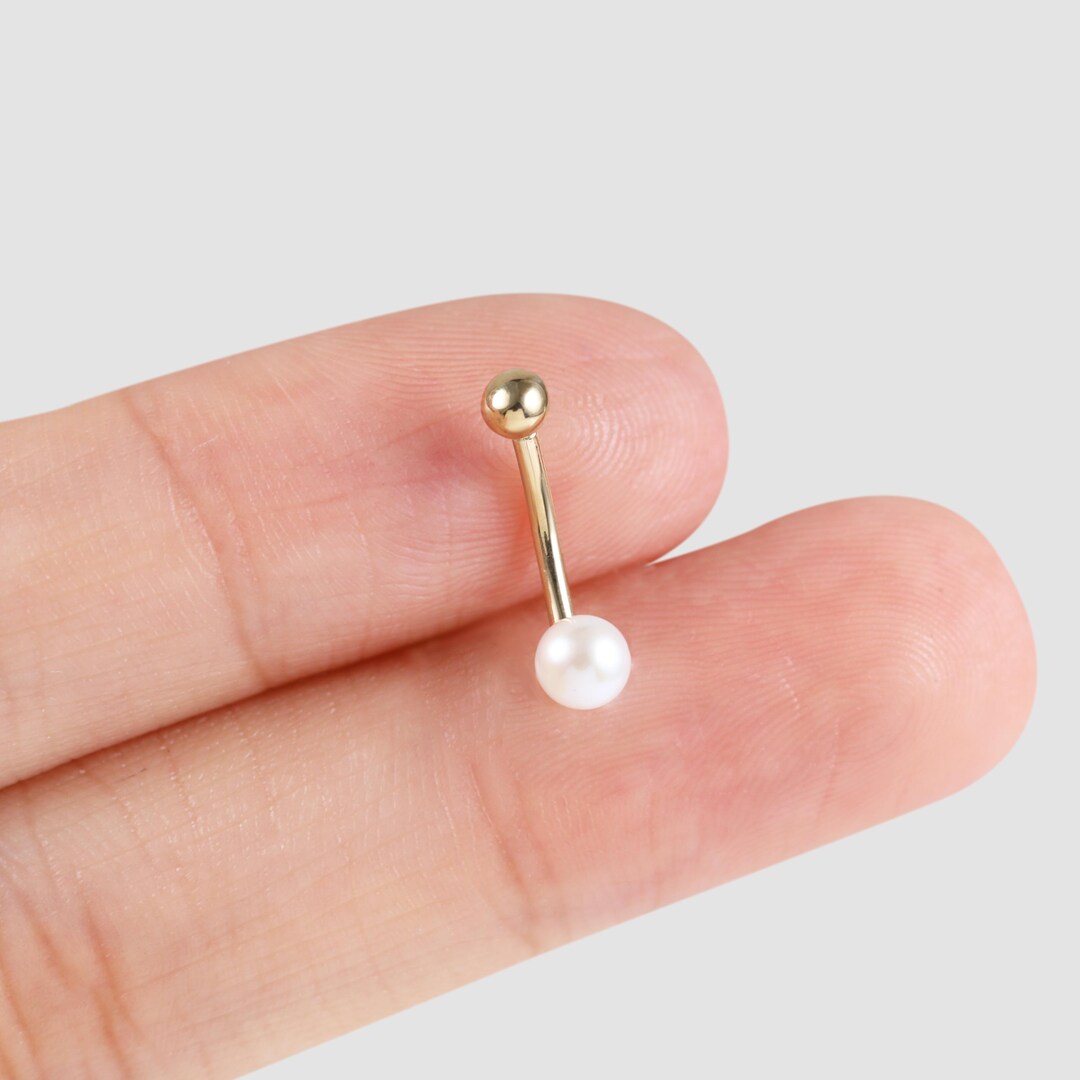14K Solid Gold Fresh Water Pearl Rook Piercing, Dainty Pearl Eyebrow ...