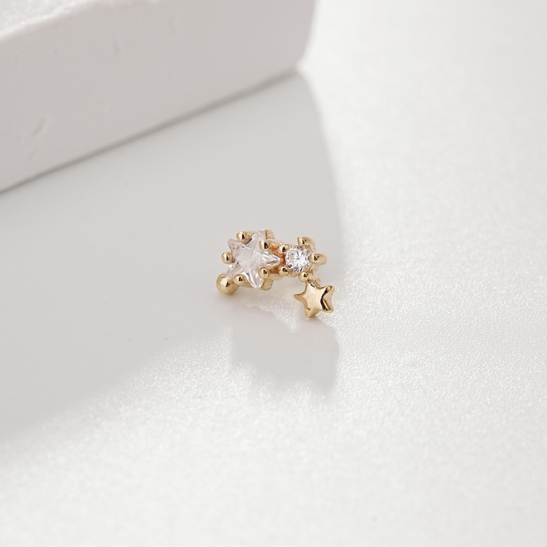 14k Solid Gold Star Helix Cluster Push Back, Star Gemstone Climber ...