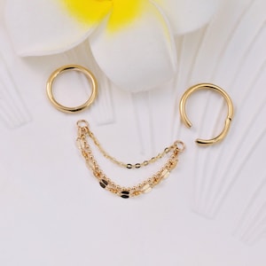 14K Solid Gold Dangle Triple Mixed Chain Attachment Sequin Chain ...