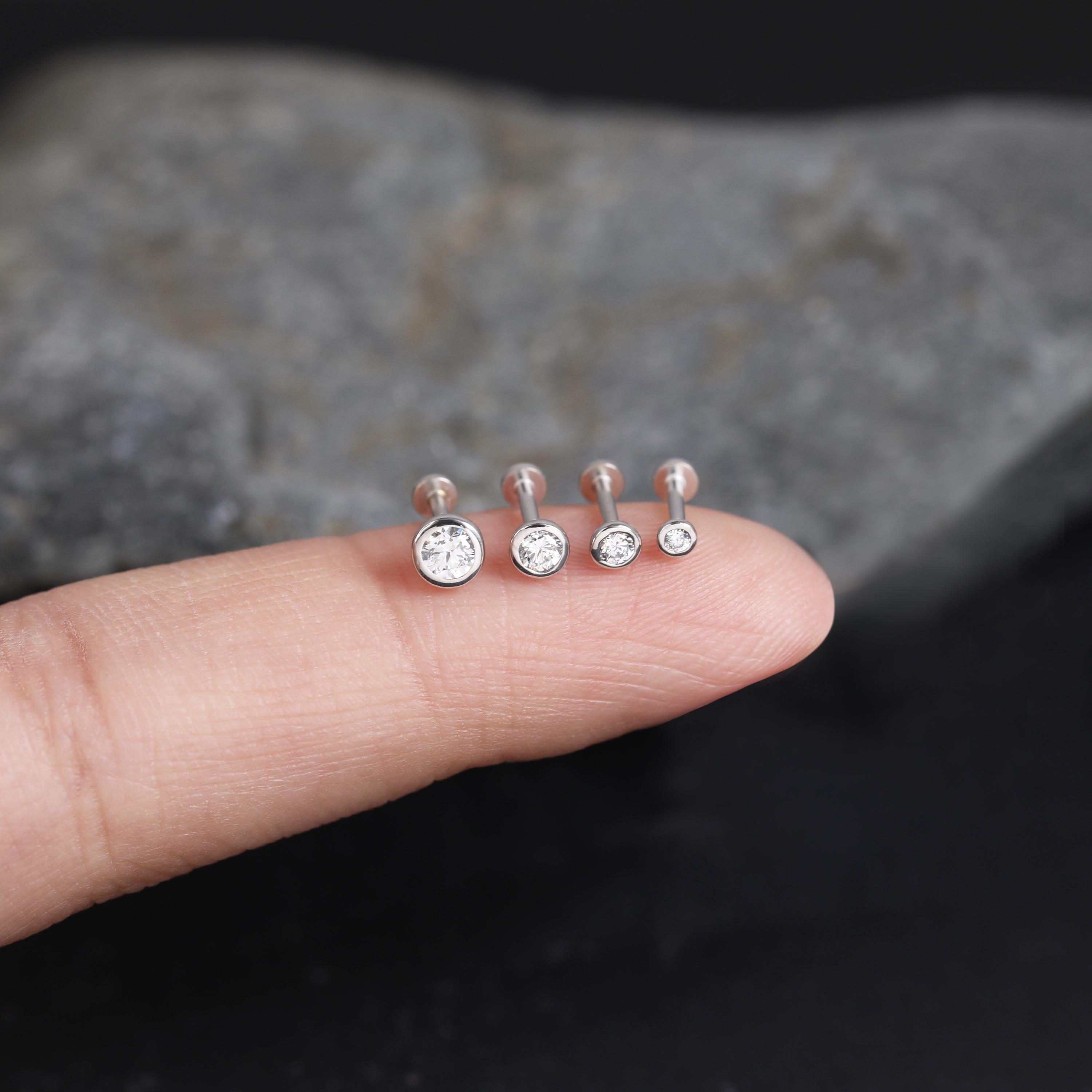 14k Solid White Gold Bezel Setting Diamond Push Back Stud Gold ...