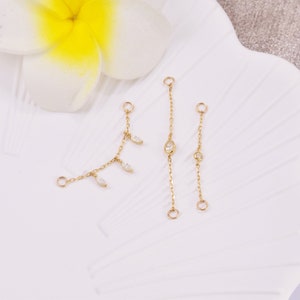 14K Solid Gold Chain Earring Jacket Fringe Dangle Chain Charm Accessory ...