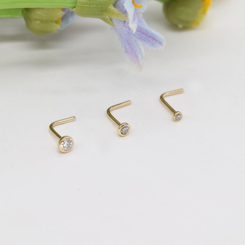 14k Solid Gold Diamond Nose Stud Nose Ring Various Diamond - Etsy