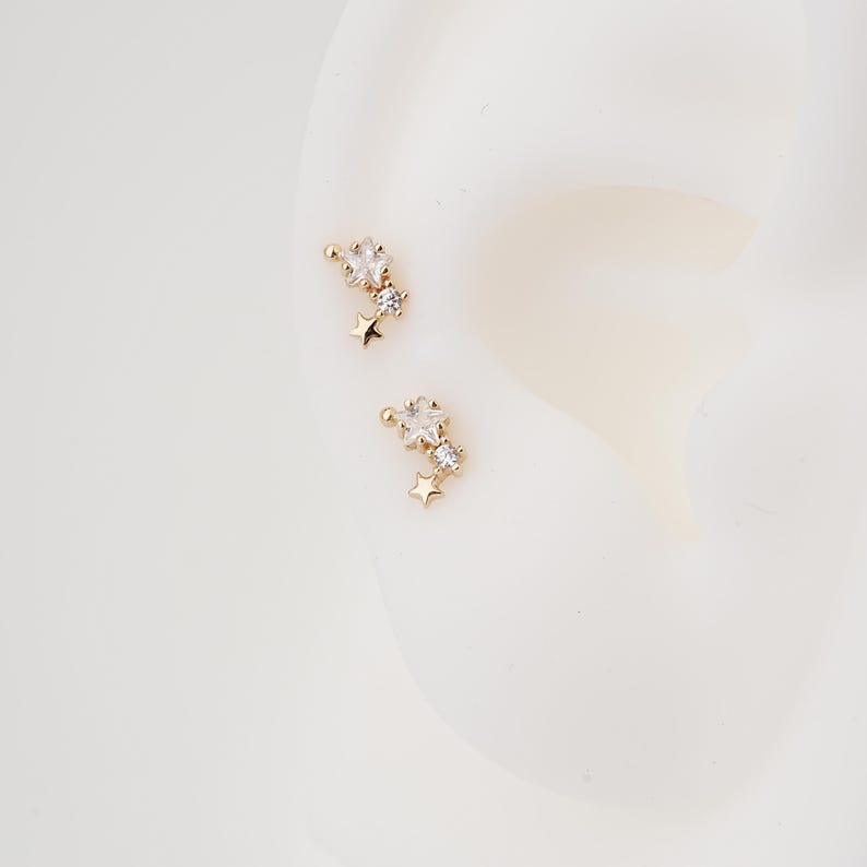 14k Solid Gold Star Helix Cluster Push Back, Star Gemstone Climber ...