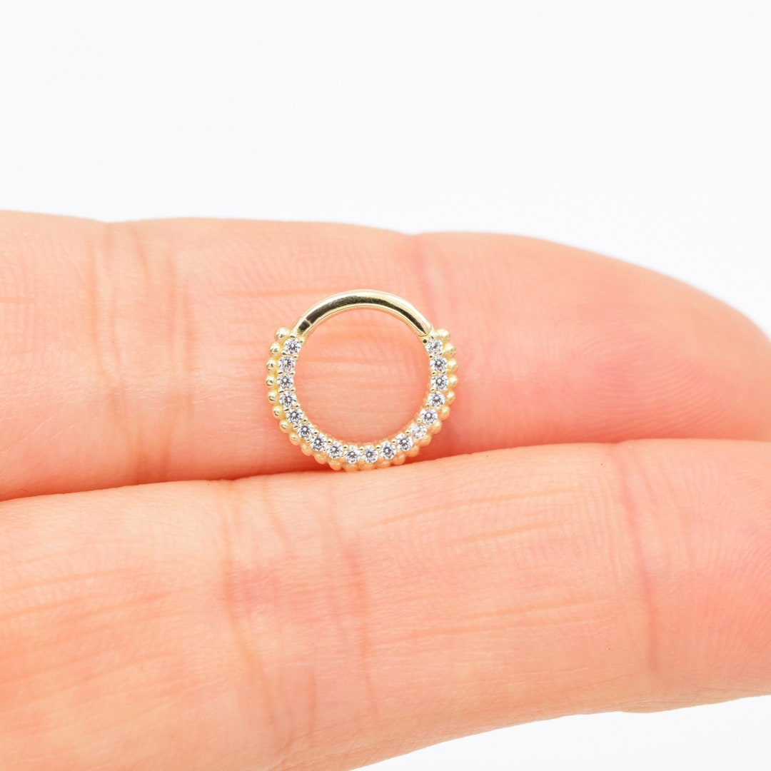 14k Solid Gold Double Row Beaded Nose Septum Ring Cartilage Hoop ...
