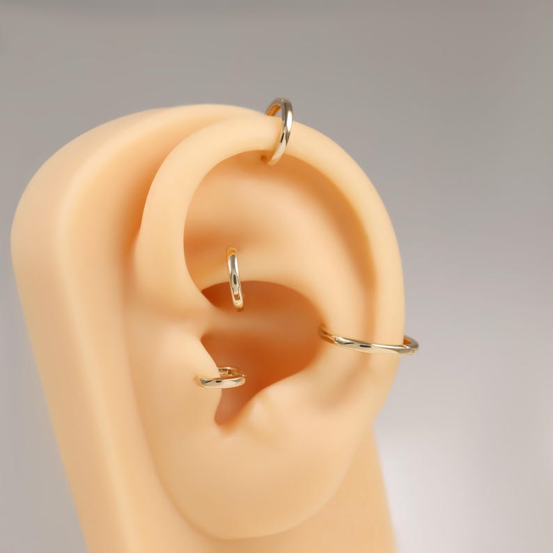 14K Solid Gold Simple Huggie Hoop, Multi-size Helix Cartilage Rook ...