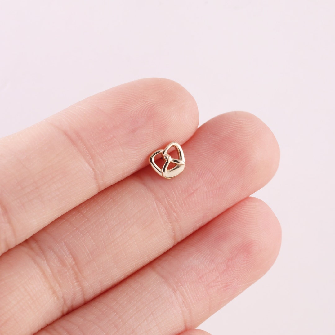 14K Solid Gold Pretzel Stud Earring Bread Cartilage Earring Innovative ...
