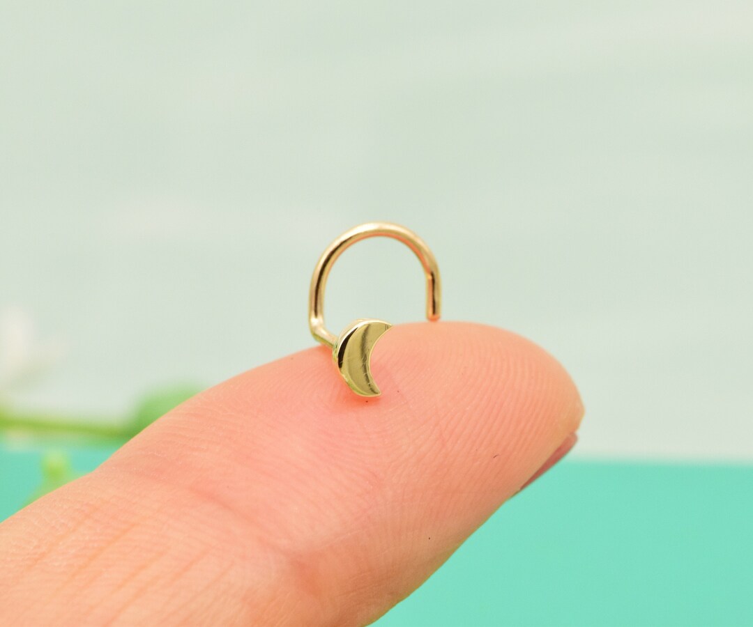 14k Solid Gold Moon Nose Stud Nose Ring Tiny Half-moon Nose - Etsy