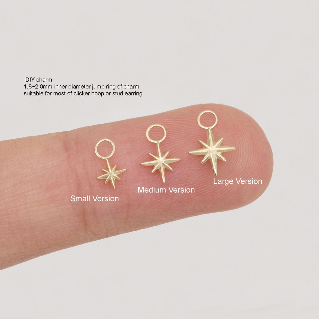 14K Solid Gold Charm Earring 8 Point Star Charm Cartilage Hoop Charm ...