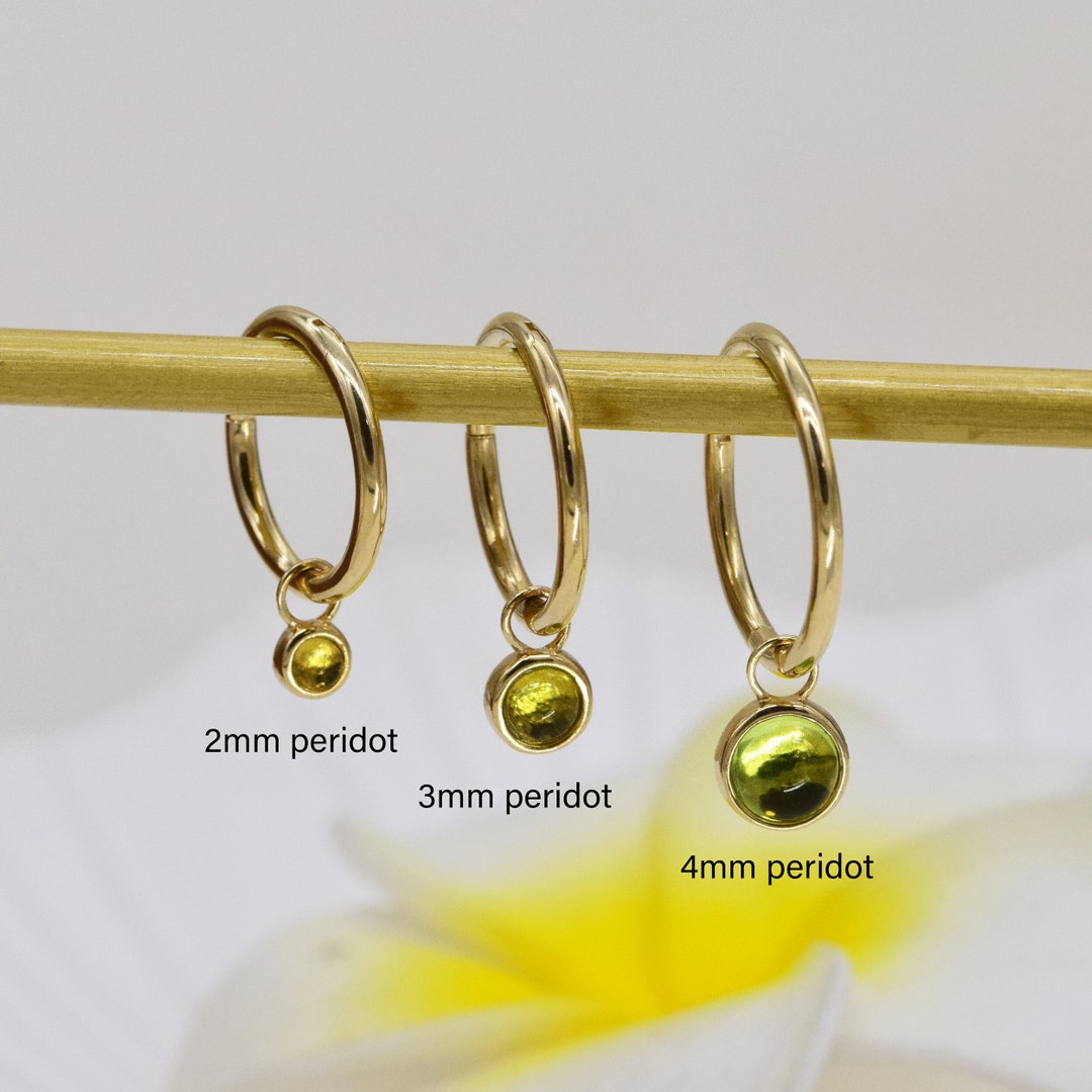 14K Solid Gold Natural Peridot Charm Dainty Cartilage Hoop Charm ...